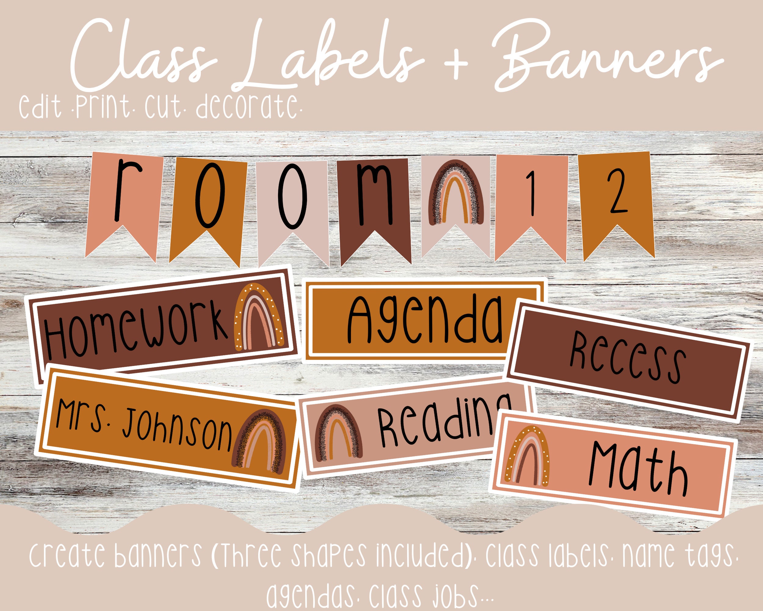 Neutral Boho Editable Classroom Decor Printable - Etsy