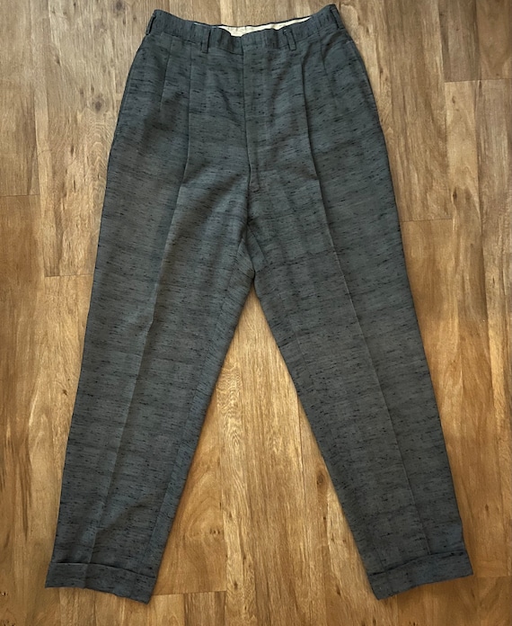 1950s Two Tone Fleck Windowpane Pattern Pleated Pants… - Gem
