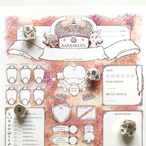 D&D 5E Barbarian Character Sheets - Etsy Canada