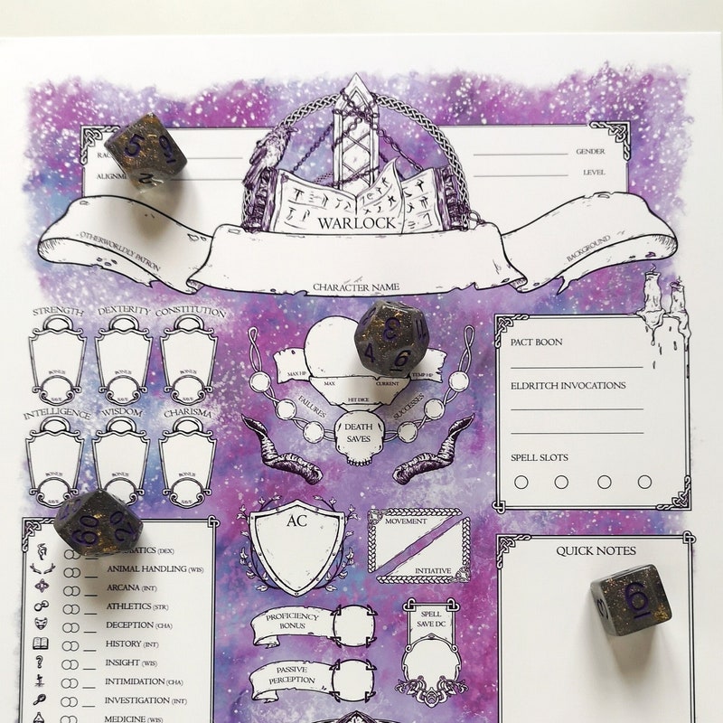 Rpg Warlock Character Sheet - Etsy