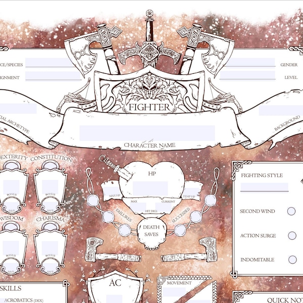 Dnd 5e Fighter Character Sheet - Etsy