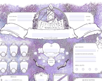 D&D Character Sheet Warlock Custom Character Sheets Fillable and Printable Black and White Dnd ...