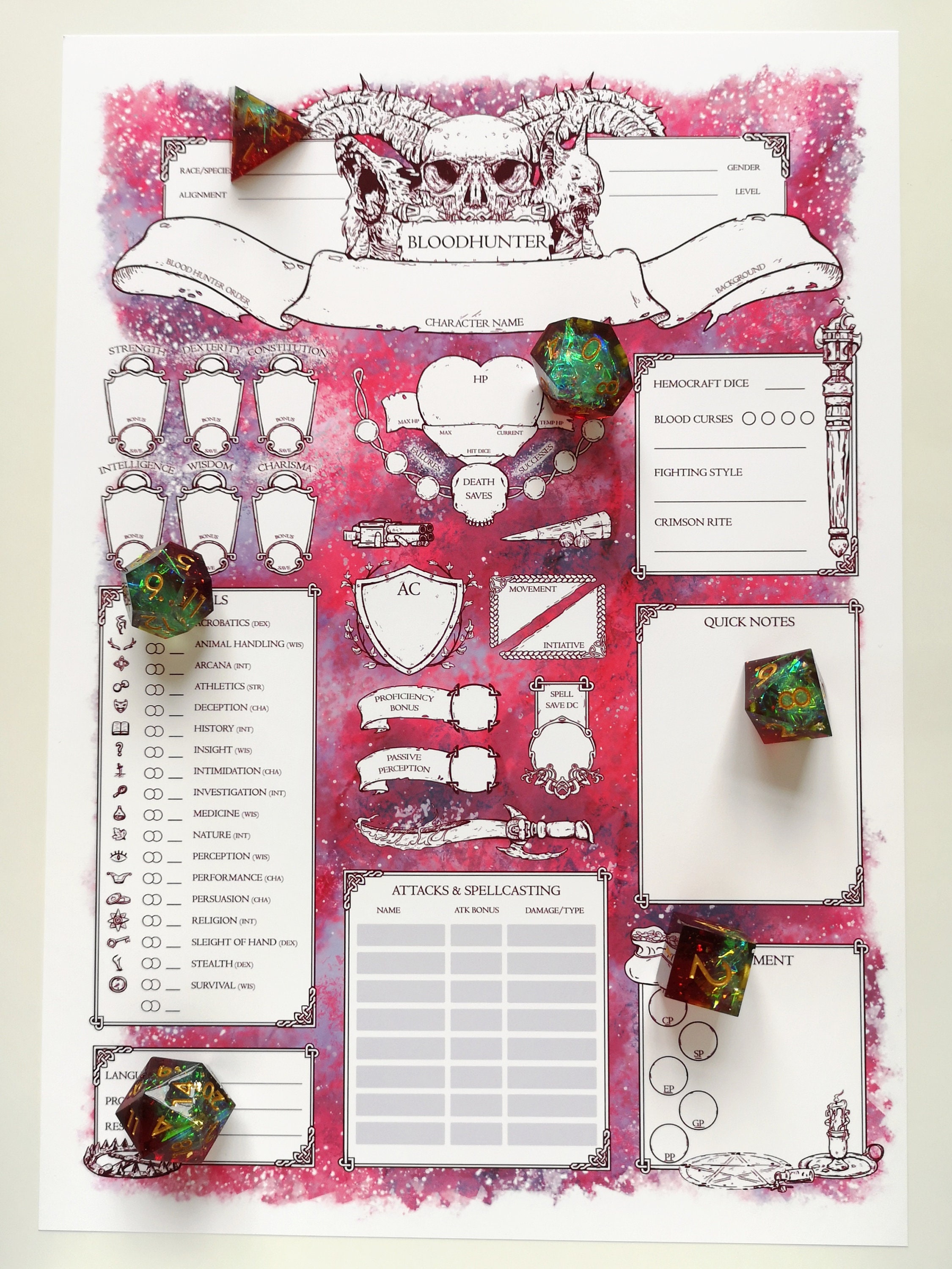 Fillable D&D 5E Bloodhunter Character Sheets - Etsy