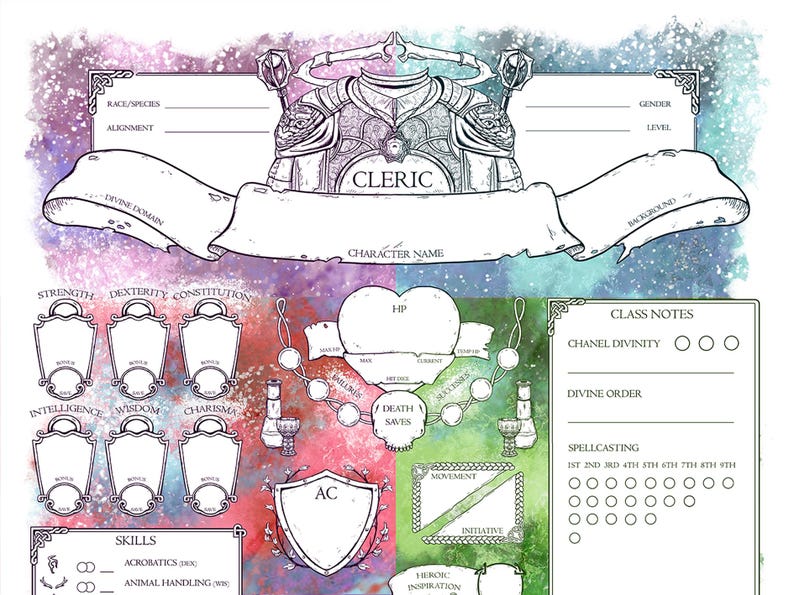 D&D 5E 2024 - Cleric - Character Sheets - 6 Page PDF - Etsy