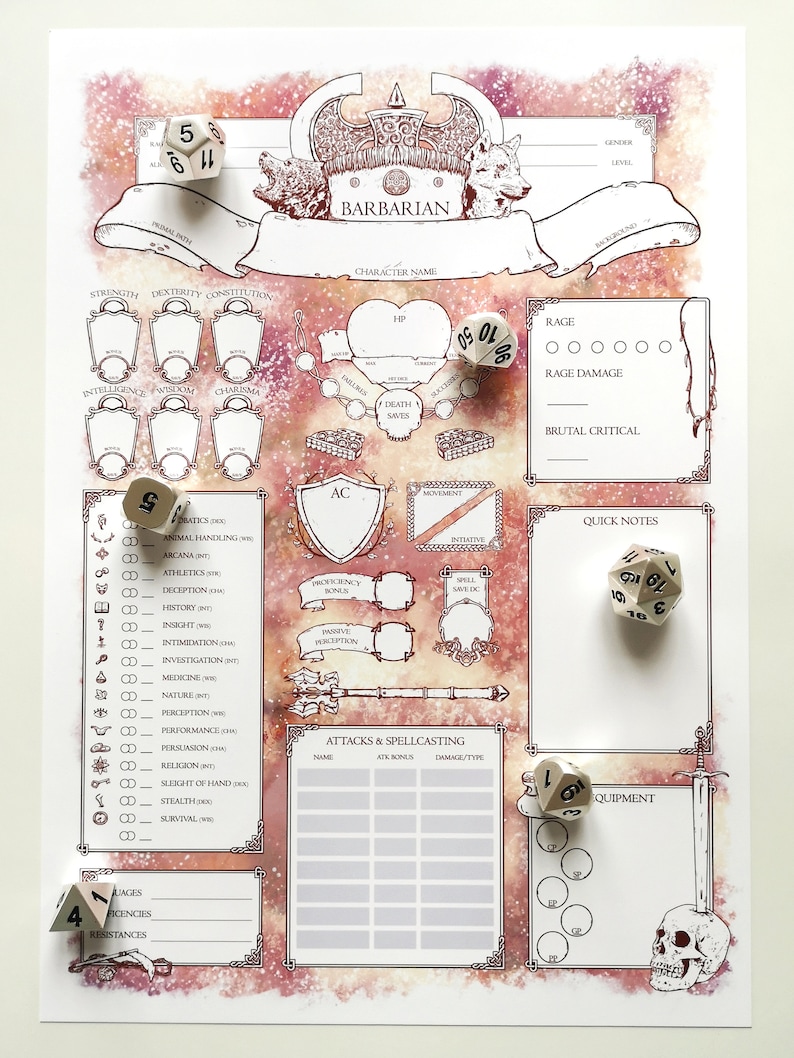 Fillable D&D 5E Barbarian Character Sheets - Etsy