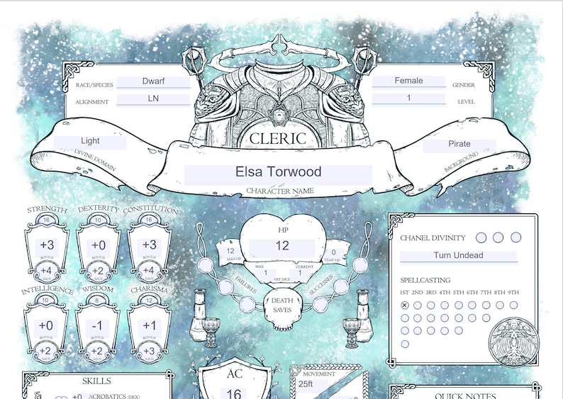 Fillable D&D 5E - Cleric - Character Sheets - Etsy