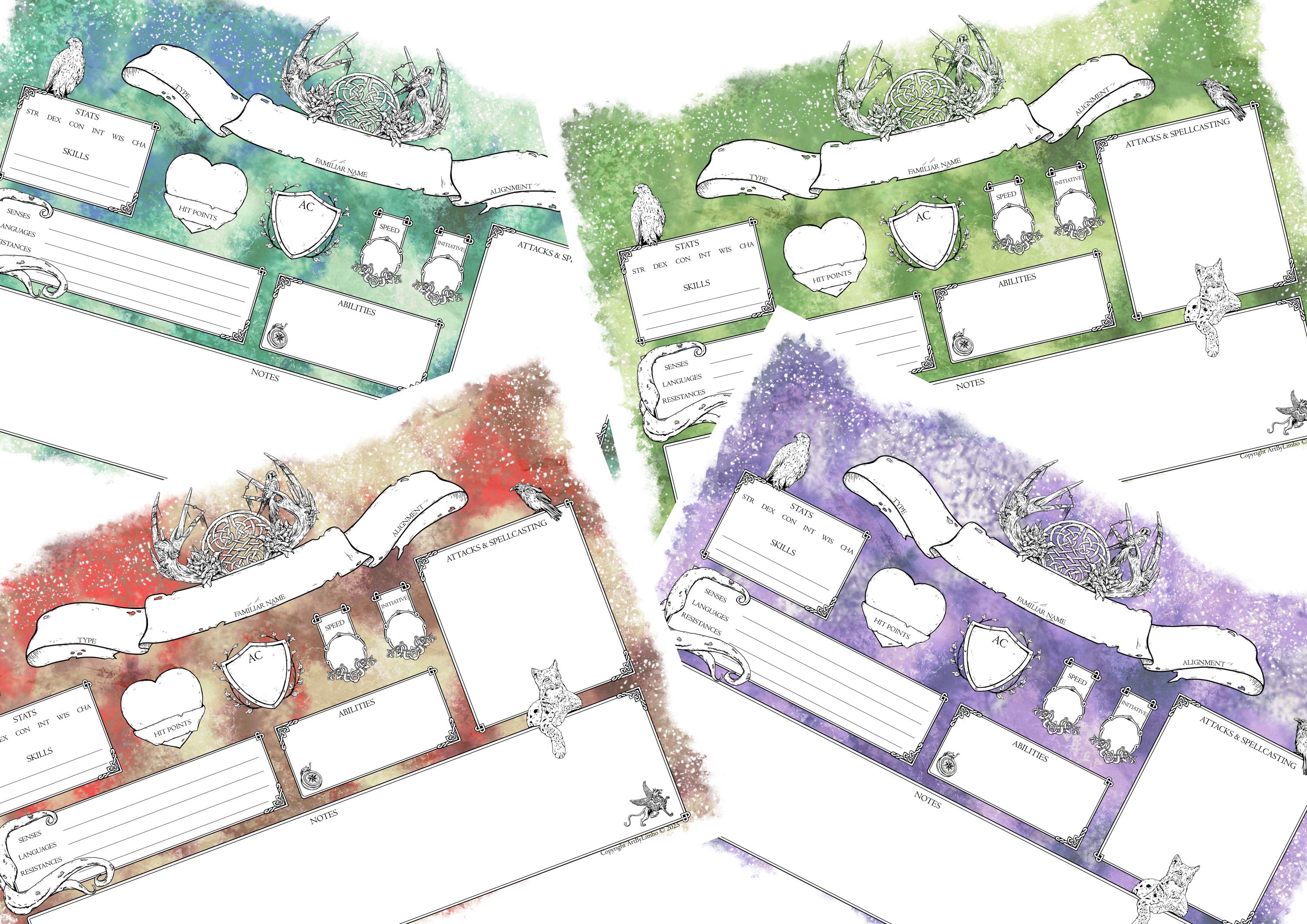 D&D - Familiar Character Sheet - 4 Colours - Etsy