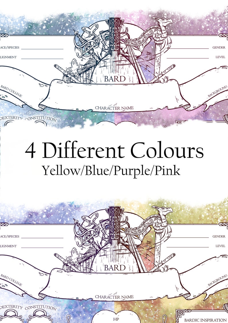 D&D 5E - Bard - Character Sheets - Etsy