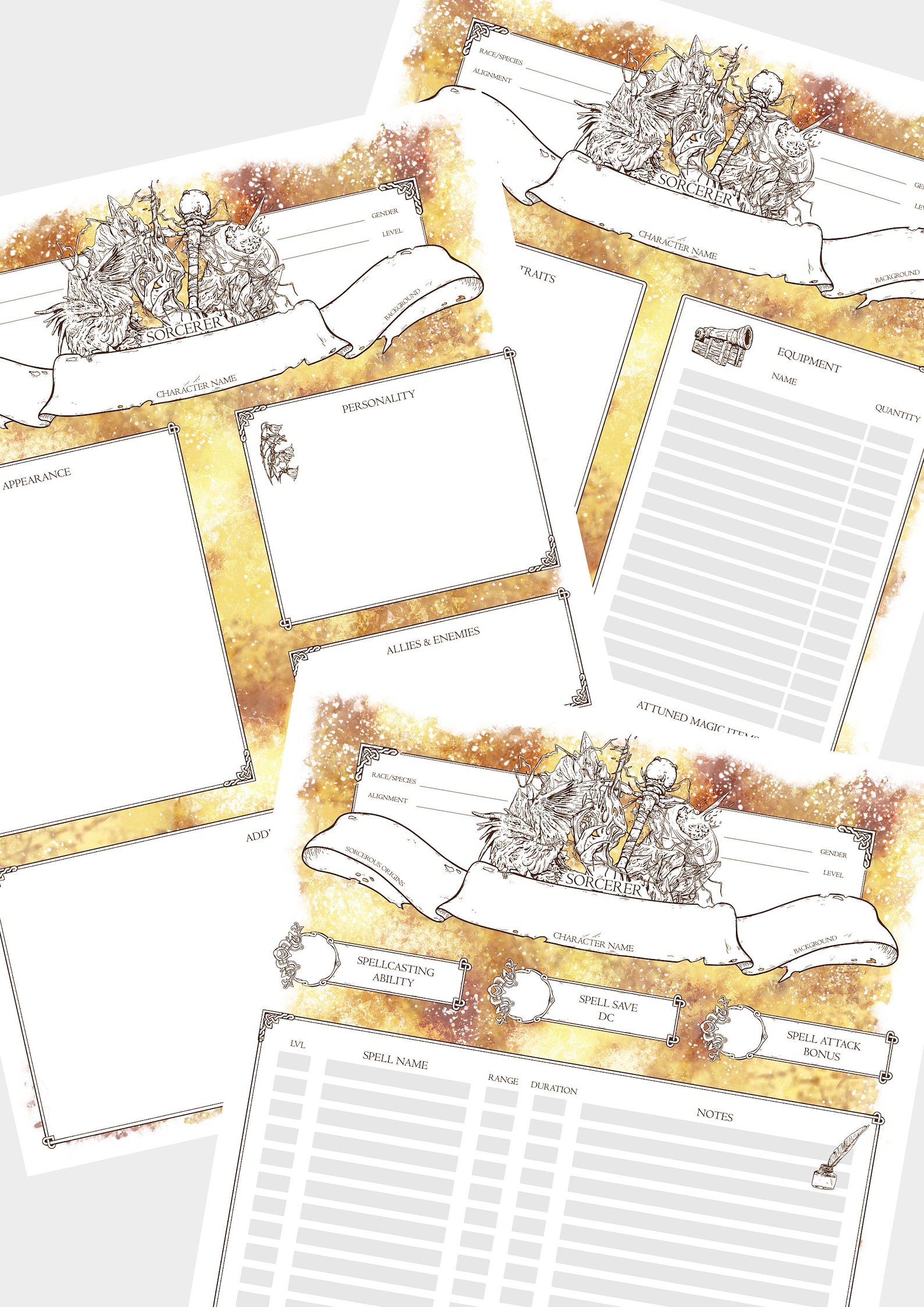 Fillable D&D 5E - Sorcerer - Character Sheets - Etsy