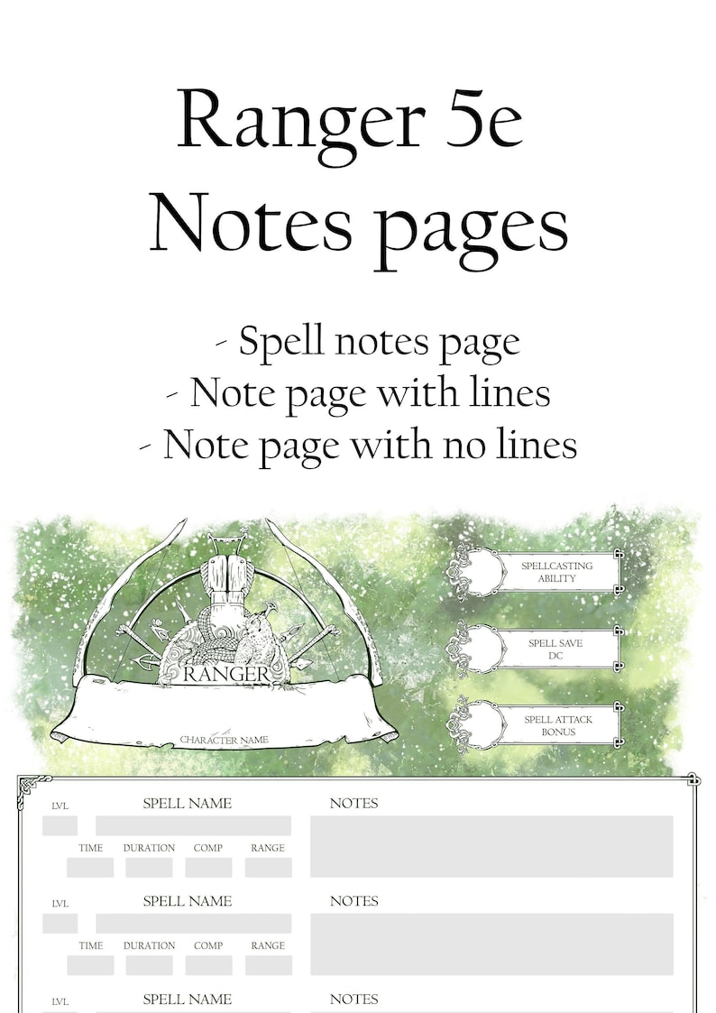 D&D 5E Ranger Note Pages - Etsy