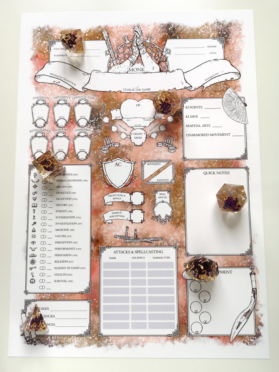 D&D 5E - Monk - Character Sheets - Etsy