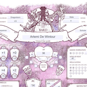 Fillable D&D 5E - Bard - Character Sheets - Etsy