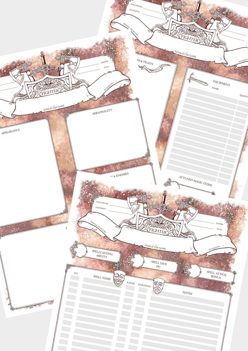 Fillable D&D 5E - Fighter - Character Sheets - Etsy