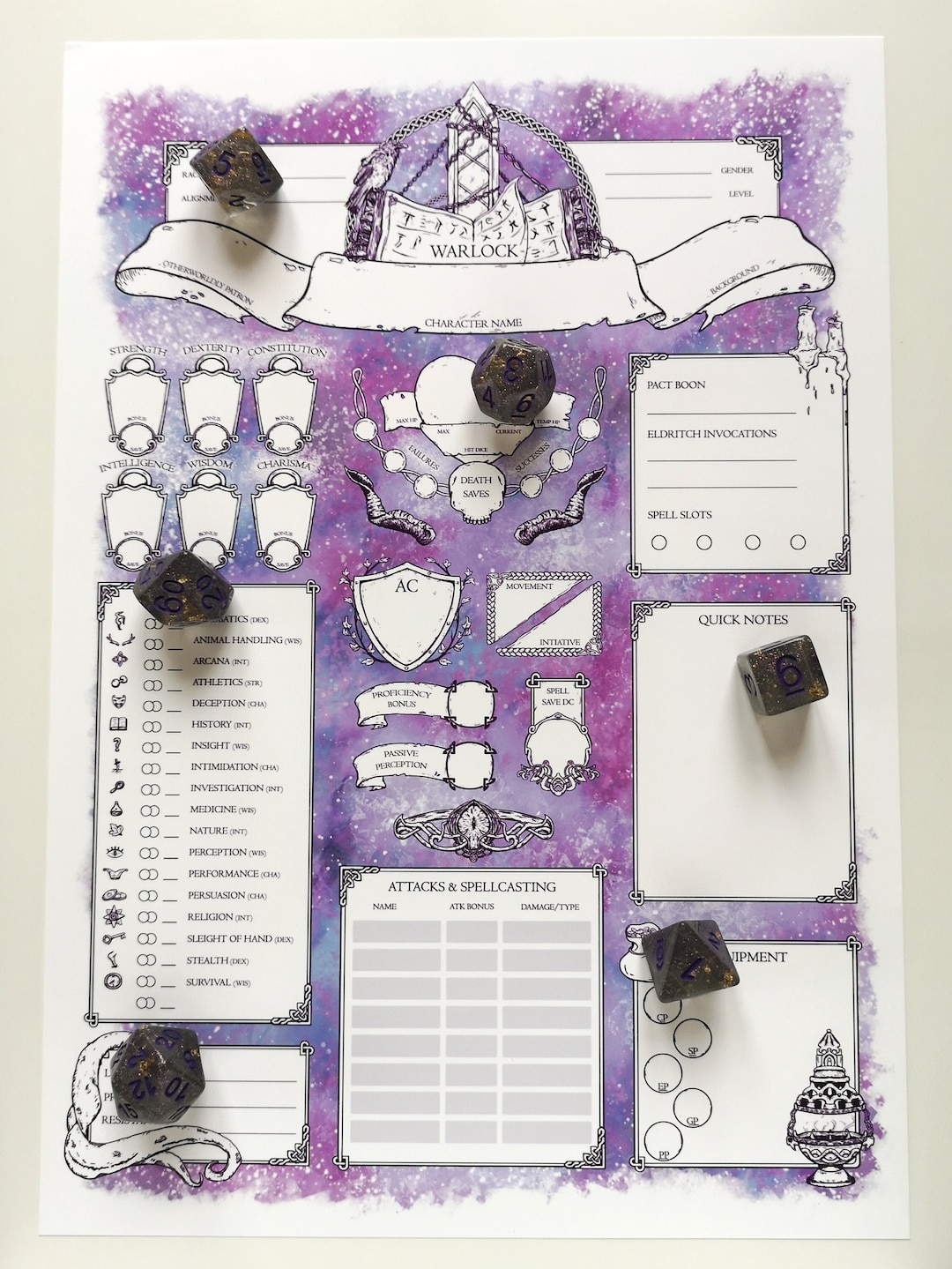 D&D 5E - Warlock - Character Sheets - Etsy