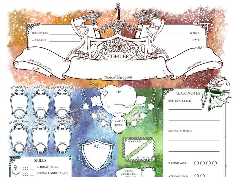 D&D 5E 2024 - Fighter - Character Sheets - 6 Page PDF - Etsy