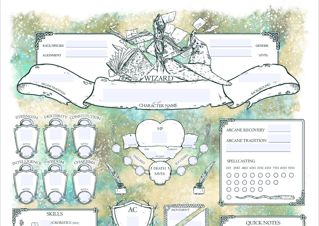 Fillable D&D 5E - Wizard - Character Sheets - Etsy