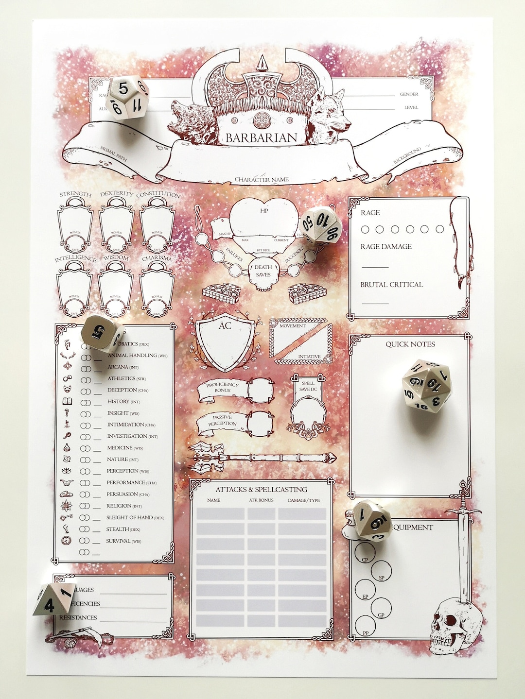 D&D 5E - Barbarian - Character Sheets - Etsy