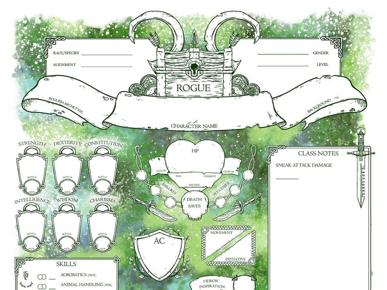D&D 5E 2024 - Rogue - Character Sheets - 6 Page PDF - Etsy