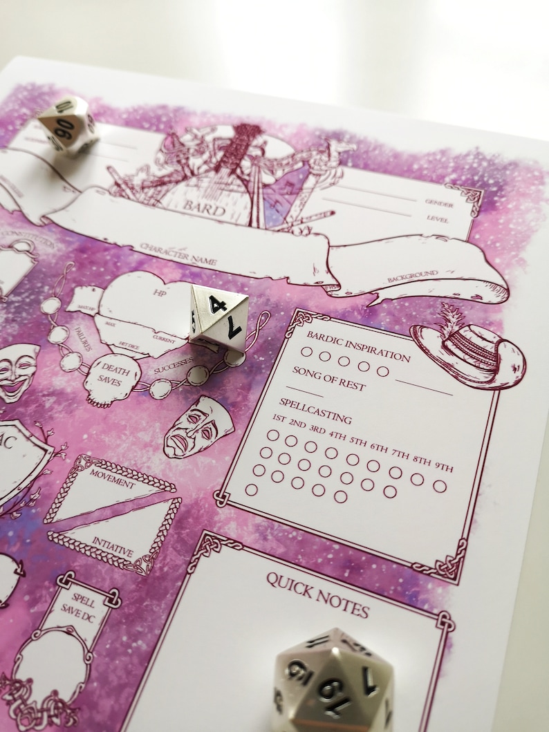 D&D 5E - Bard - Character Sheets - Etsy