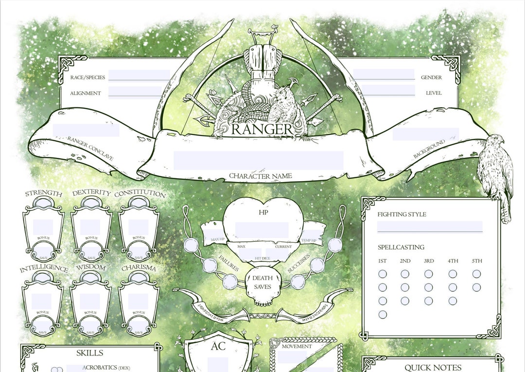Fillable D&D 5E - Ranger - Character Sheets - Etsy