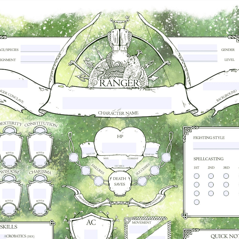 Ranger Dnd Character Sheet - Etsy