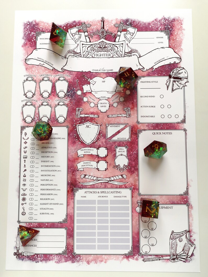 Fillable D&D 5E - Fighter - Character Sheets - Etsy