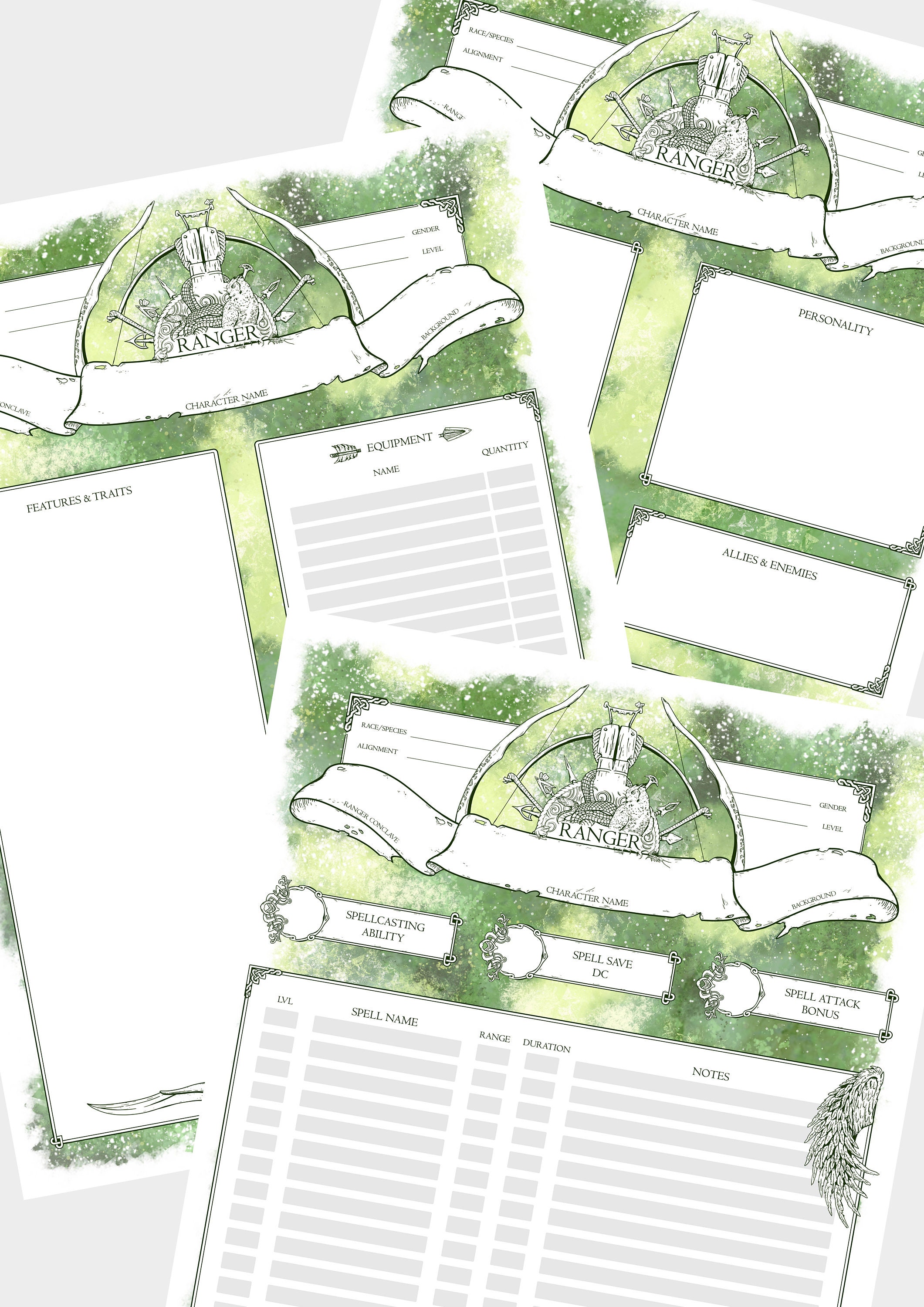 Fillable D&D 5E Ranger Character Sheets - Etsy Australia