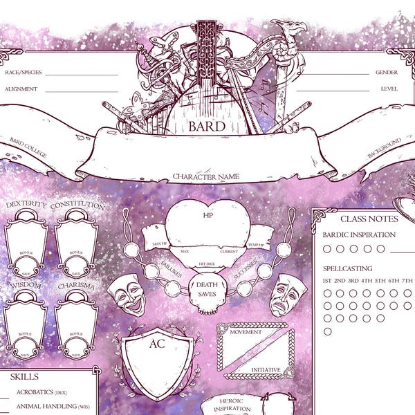 Bard Character Sheets - Etsy UK