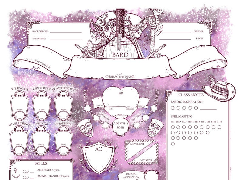 D&D 5E 2024 - Bard - Character Sheets - 6 Page PDF - Etsy