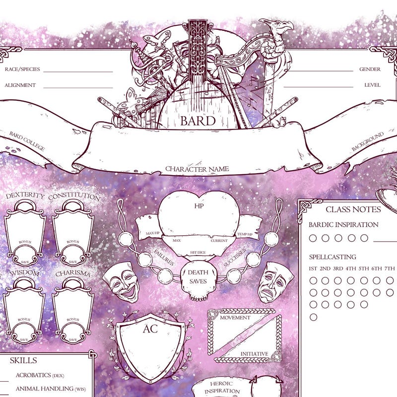 Bard Character Sheets - Etsy UK