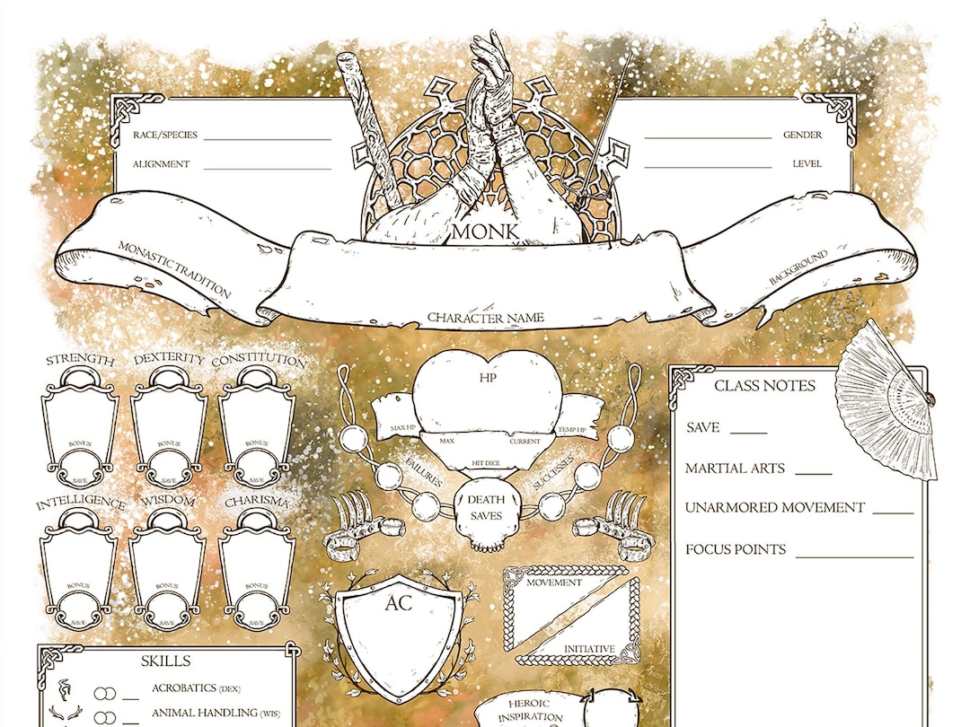 D&D 5E 2024 - Monk - Character Sheets - 6 Page PDF - Etsy