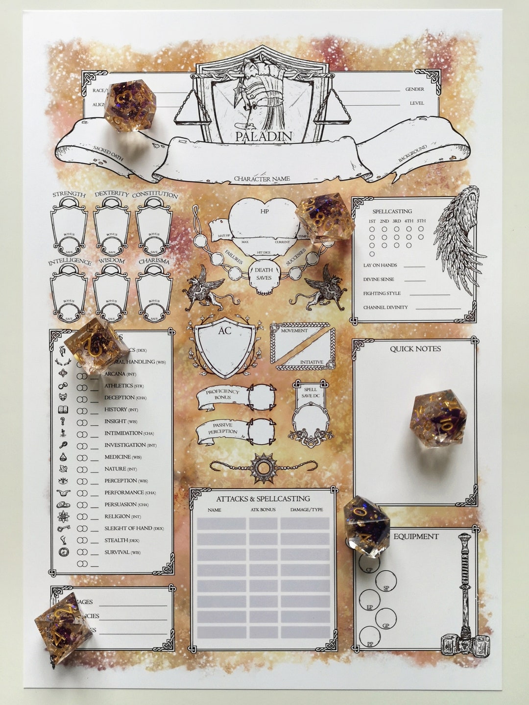 D&D 5E - Paladin - Character Sheets - Etsy
