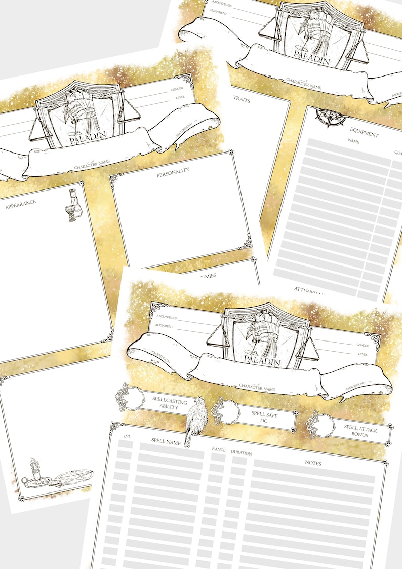 D&D 5E - Paladin - Character Sheets - Etsy