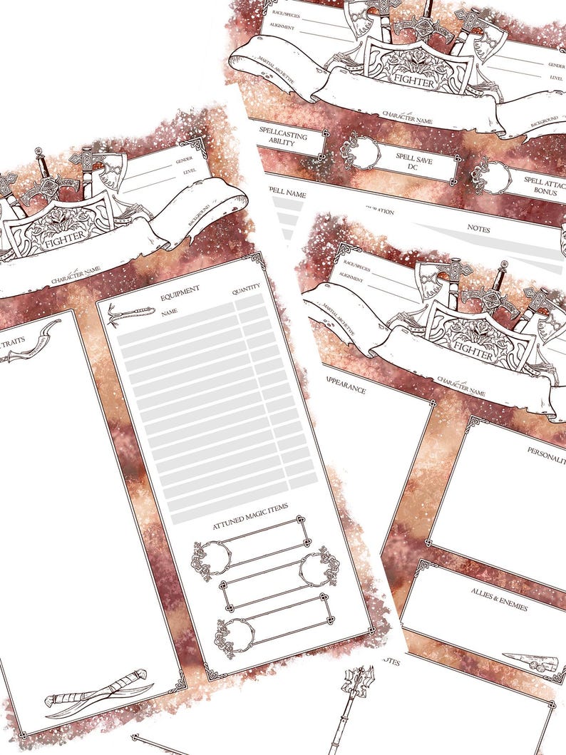 D&D 5E 2024 - Fighter - Character Sheets - 6 Page PDF - Etsy