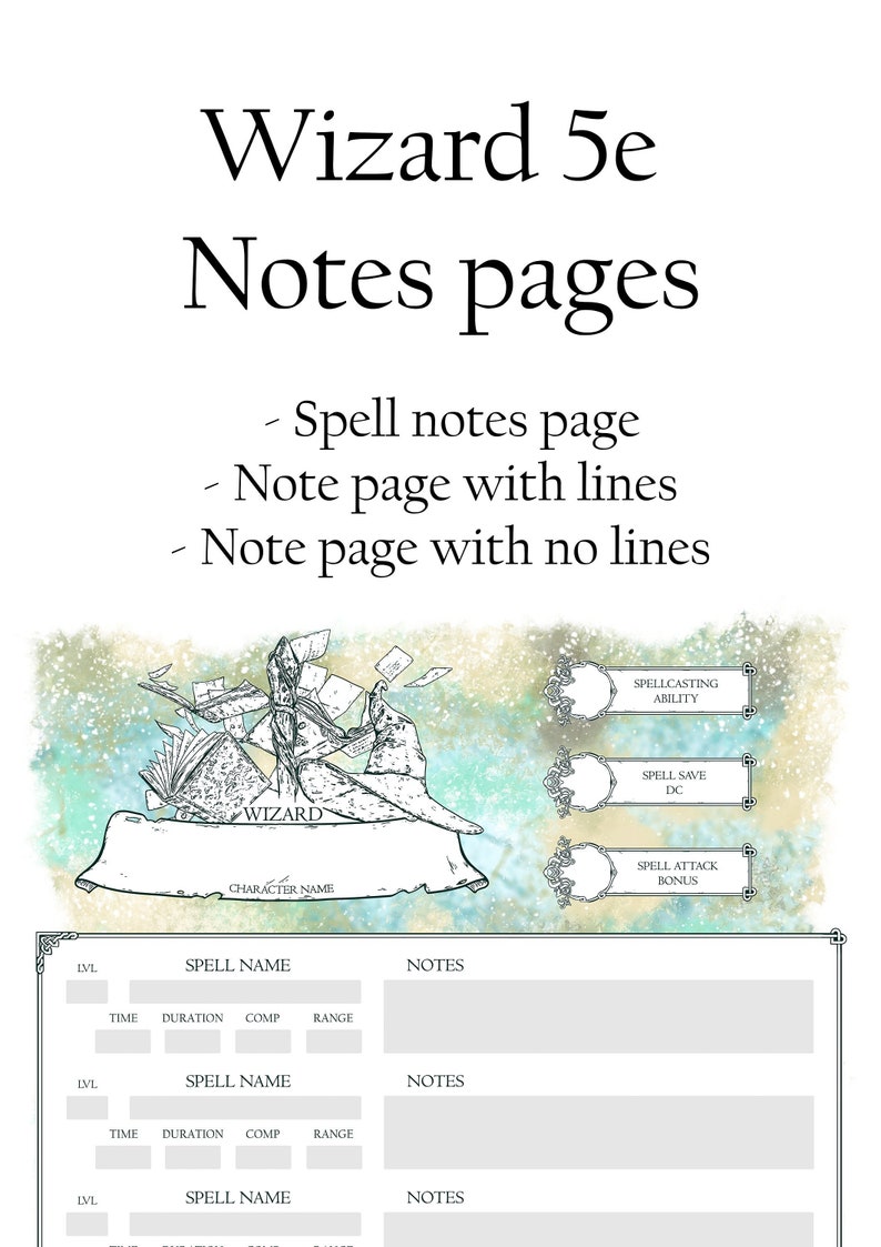 D&D 5E Wizard Note Pages - Etsy