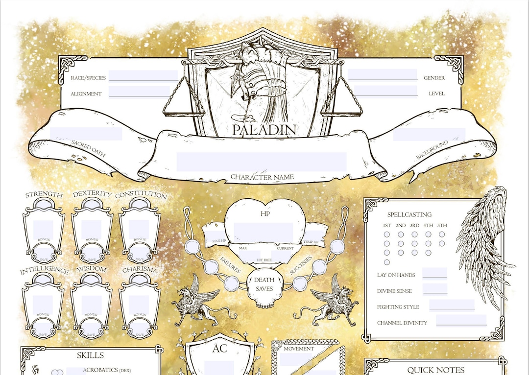 Fillable D&D 5E - Paladin - Character Sheets - Etsy