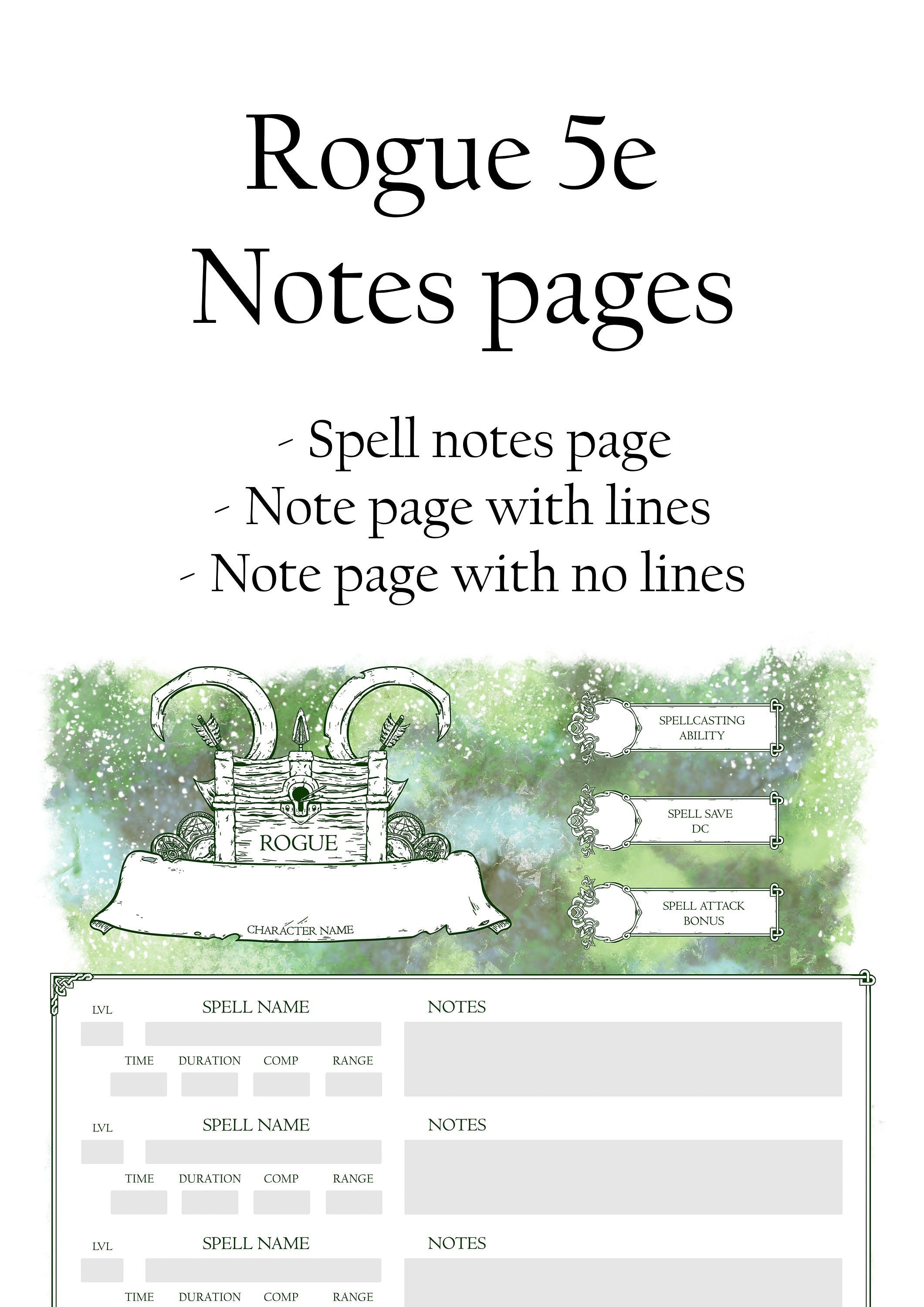 D&D 5E - Rogue Note Pages - Etsy