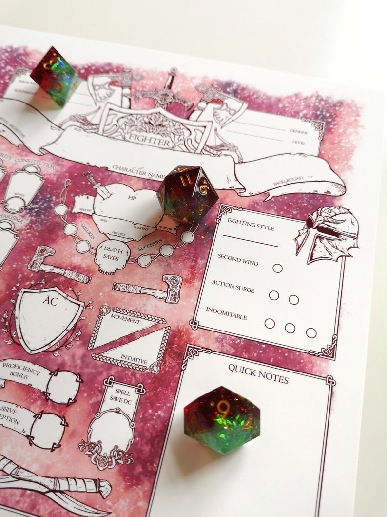 Fillable D&D 5E - Fighter - Character Sheets - Etsy