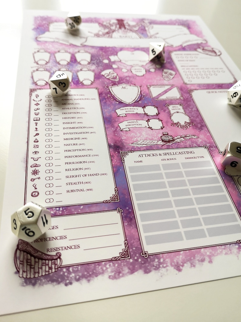 D&D 5E - Bard - Character Sheets - Etsy