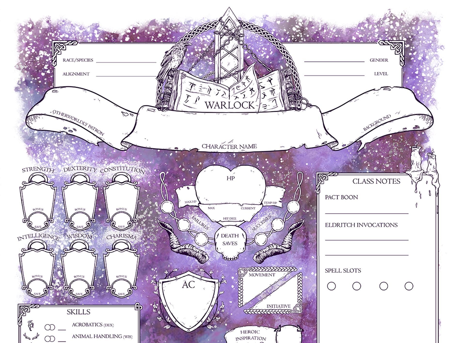 D&D 5E 2024 - Warlock - Character Sheets - 6 Page PDF - Etsy
