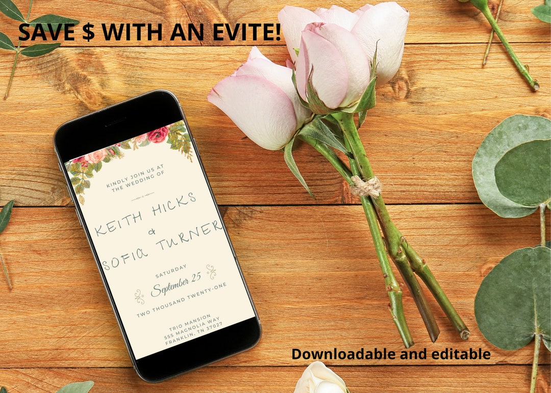 Digital Wedding Invitation Pink, Floral Wedding Invitation, Formal ...