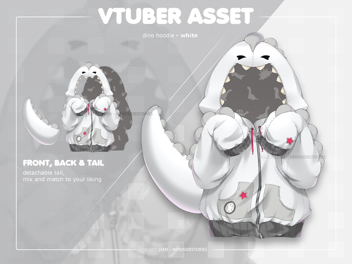 VTUBER Asset Dino Hoodie White (Instant Download) - Etsy