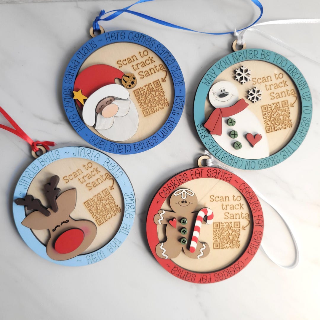 Santa Tracker QR Code Scan Laser Cut Christmas Ornament, Assorted ...