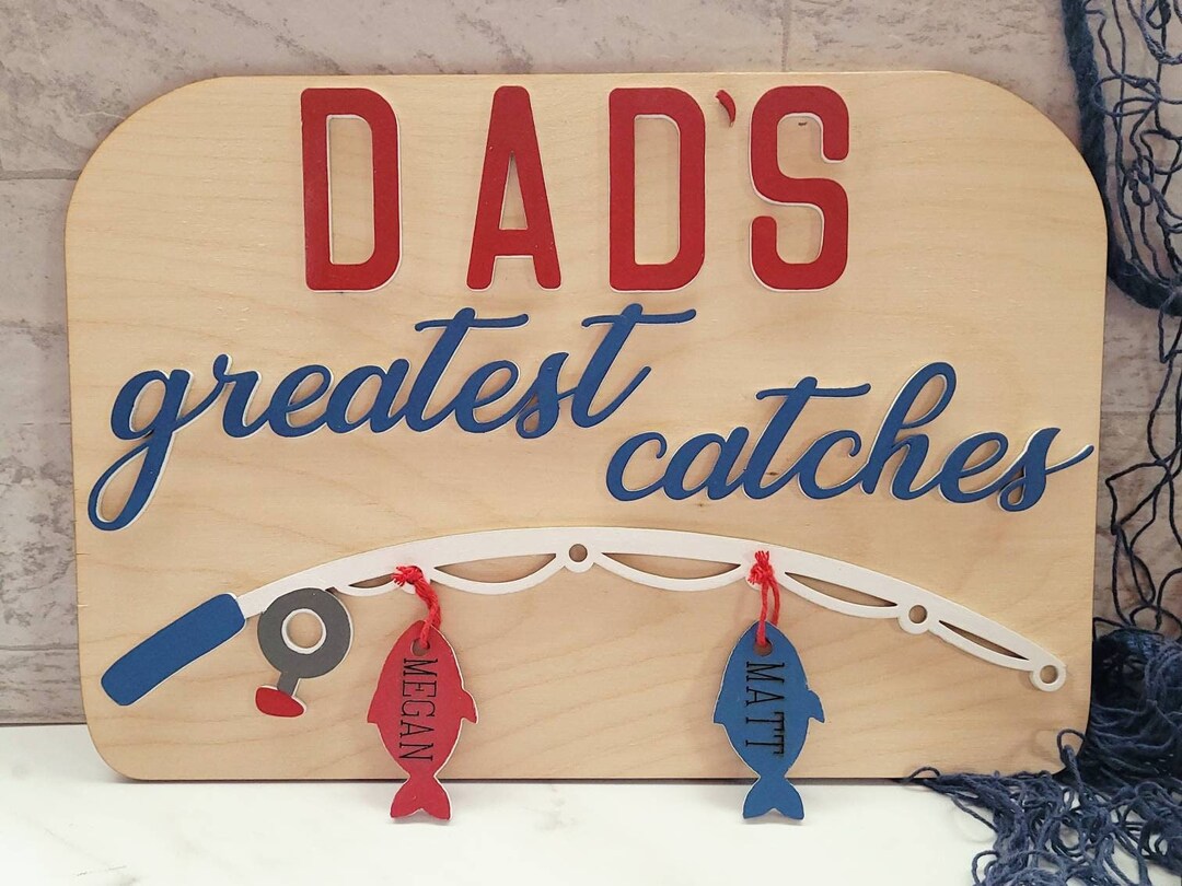 Personalized Father's Day Gift, Fishing Sign Wood, Dad Sign With Kids ...