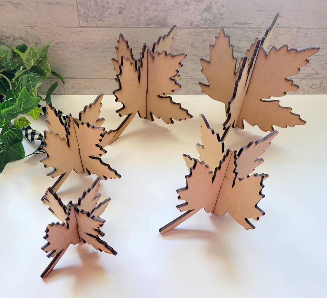 Set of 6 Laser Cut 3D Fall Leaves, Unfinished Wood Cutouts. Autumn DIY ...