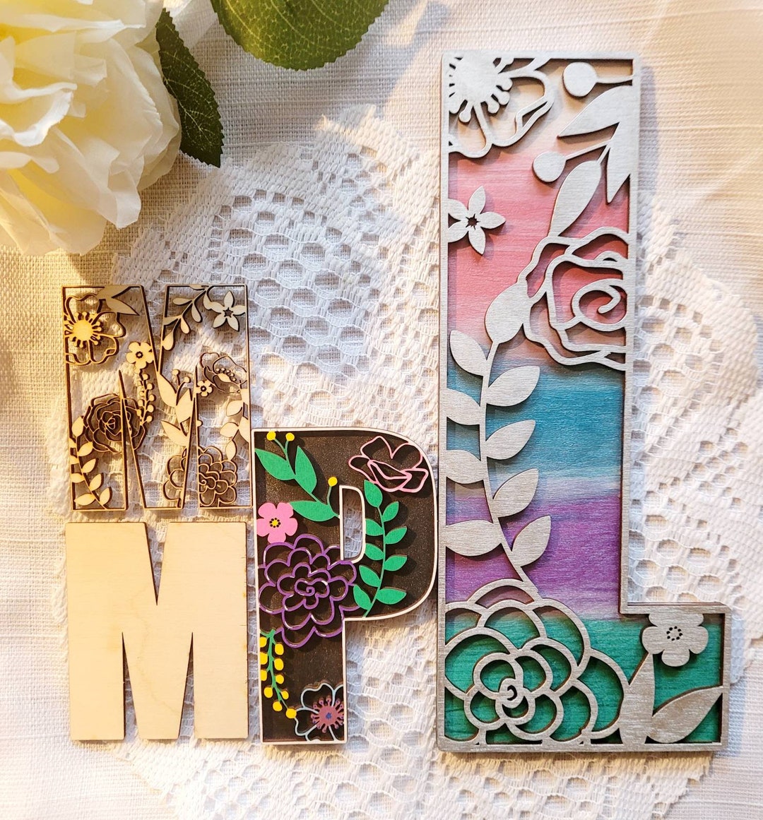 Unfinished Wood Letters, Do It Yourself Individual Floral Letters for ...