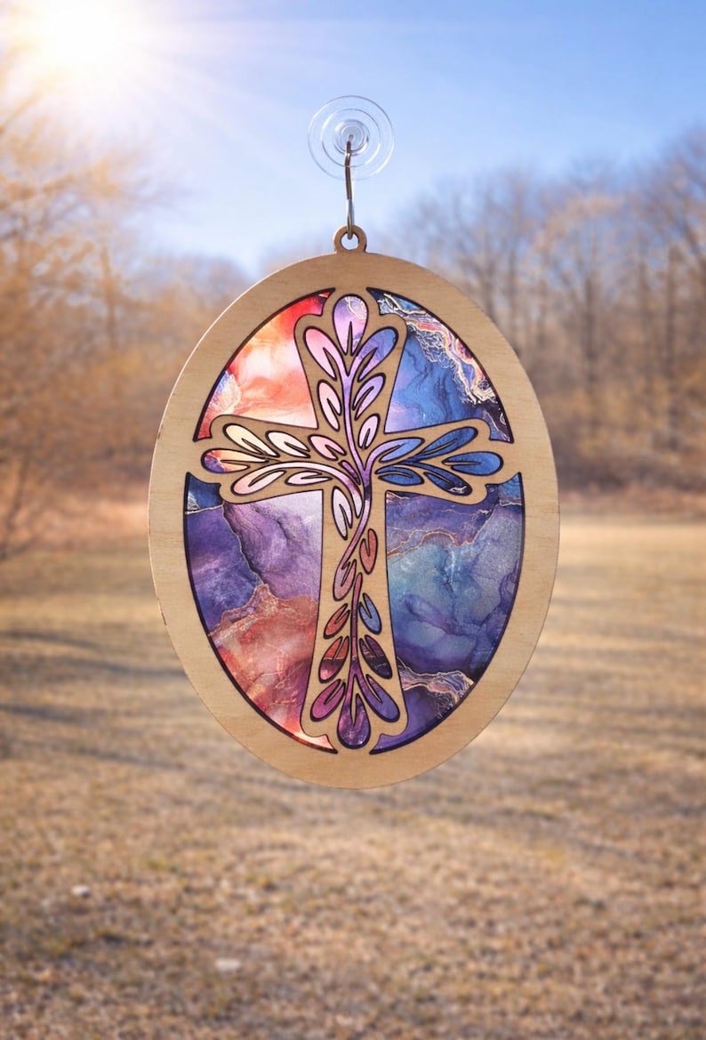 Oval Leaf Cross Suncatcher Laser Ready Cut File, SVG Instant Digital ...
