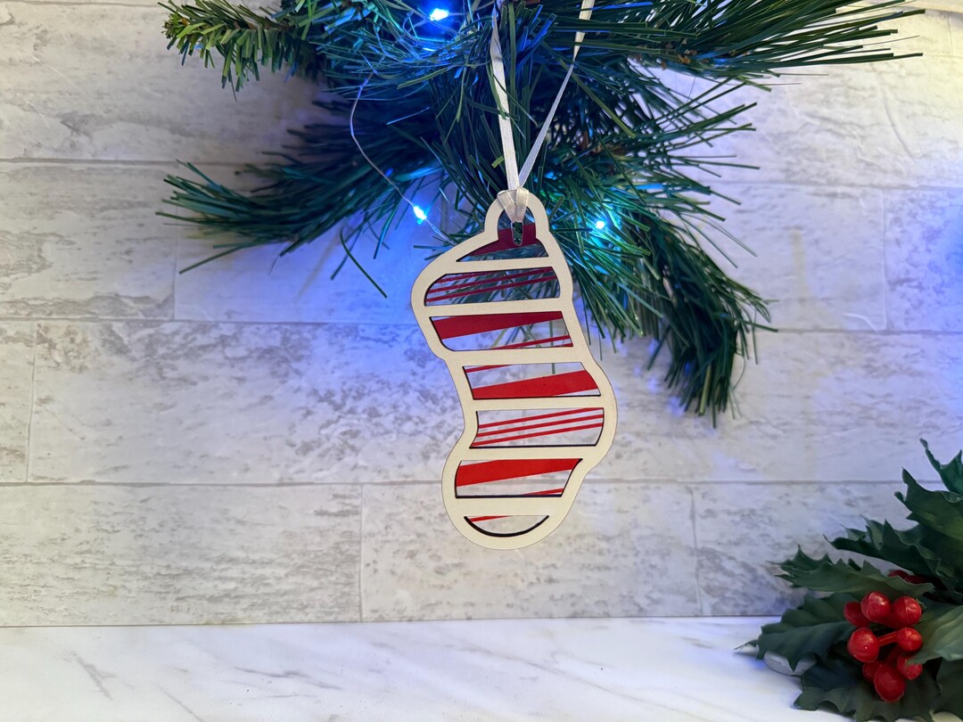 Laser Cut Stripe Stocking Ornament: Christmas Tree Decoration - Etsy