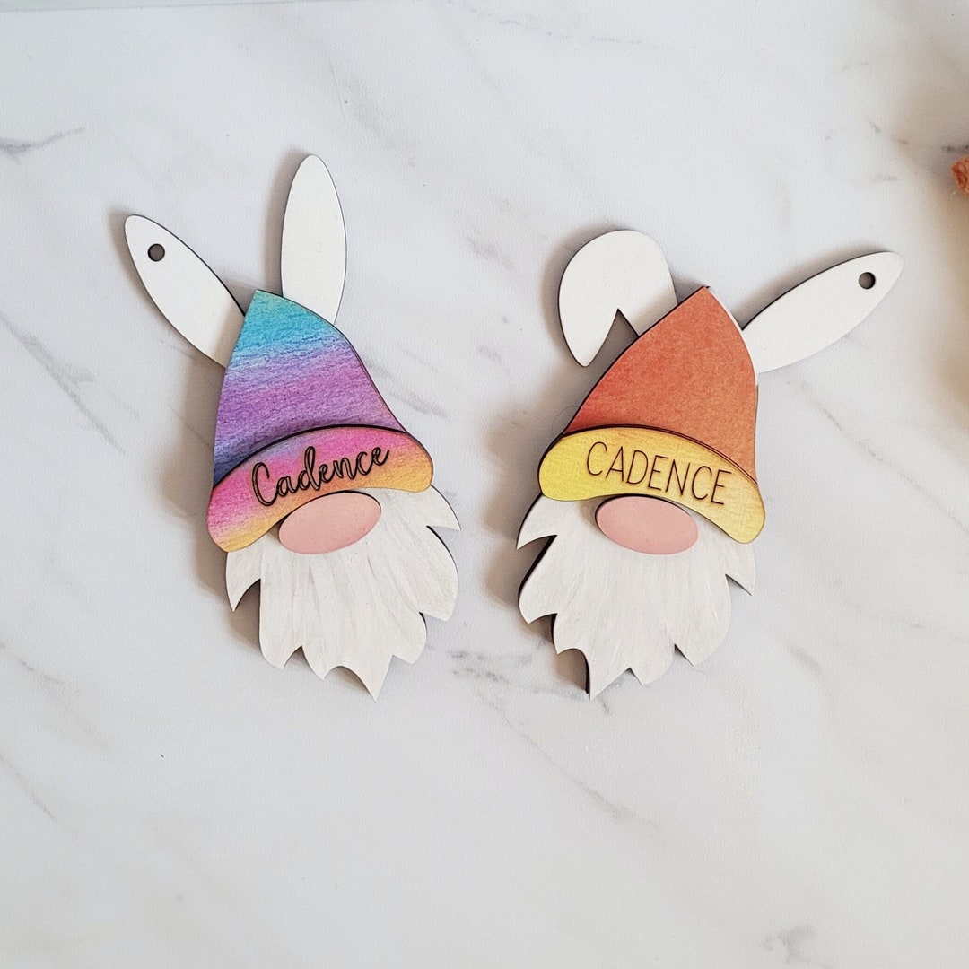 Bunny Gnome Easter Basket Gift Tag, Personalized and Customizable Hat ...