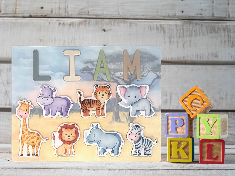Personalized Safari Animals Name Puzzle in Acrylic Zoo - Etsy